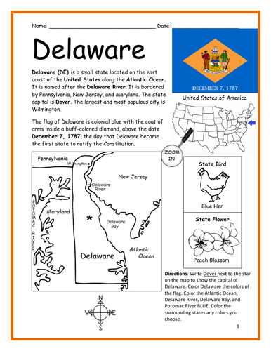 DELAWARE - Introductory Geography Worksheet | Teaching Resources