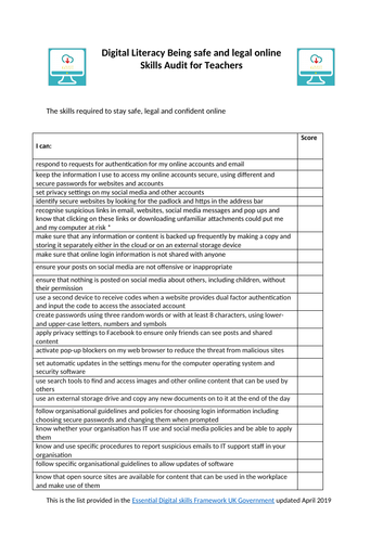 Digital Being Safe and Legal Online skills audit for teachers ...