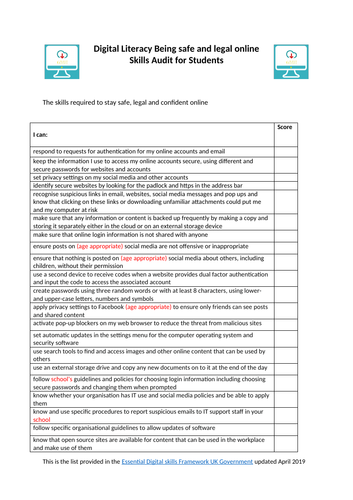 Digital Being Safe and Legal Online skills audit for students ...