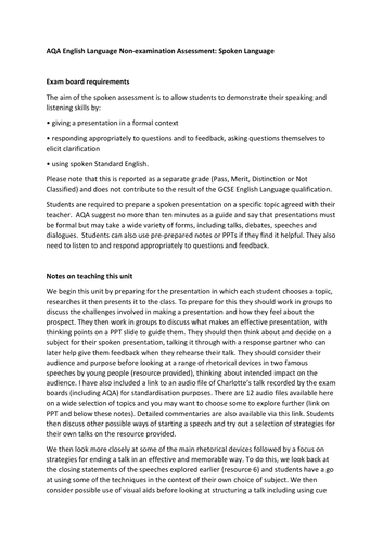 AQA English Language GCSE Non-examination Assessment: Spoken Language ...