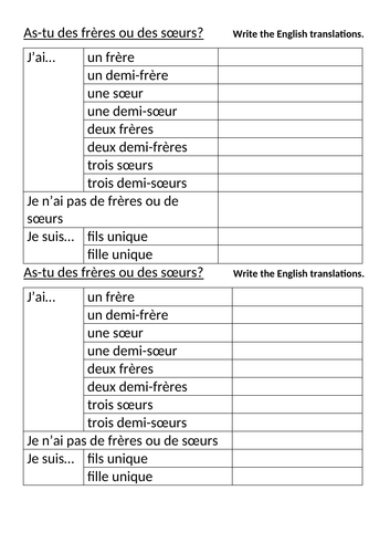Dynamo 1 Module 1 As-tu des frères ou des sœurs? | Teaching Resources