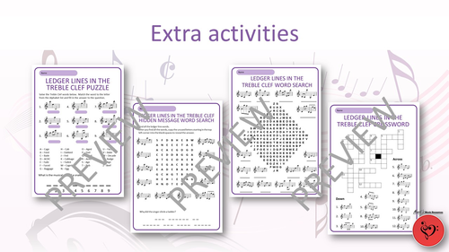 Reading Ledger Line Notes in the Treble Clef - 14 Worksheets | Teaching ...