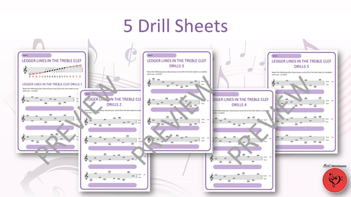 Reading Ledger Line Notes in the Treble Clef - 14 Worksheets | Teaching ...