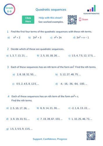 Quadratic sequences for GCSE | Teaching Resources