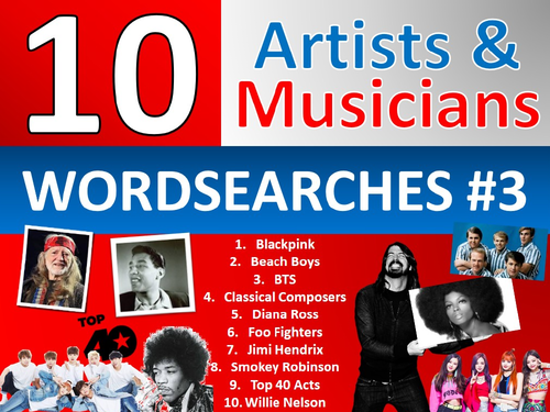 10 x Musicians Wordsearch Sheet Starter Activity Keywords Cover Music ...