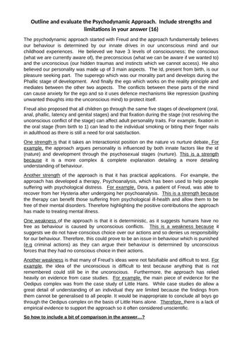 The Psychodynamic Approach - Evaluation and Summary activities ...