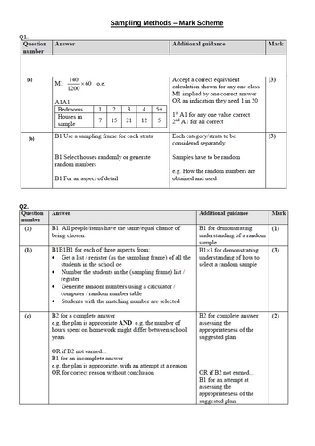 Sampling Methods Exam Questions | Teaching Resources