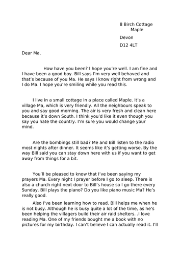 Informal letter - evacuee writing home | Teaching Resources