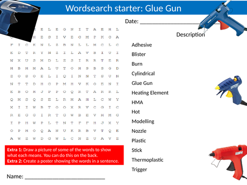 The Glue Gun Wordsearch Puzzle Sheet Keywords Settler Starter Cover ...