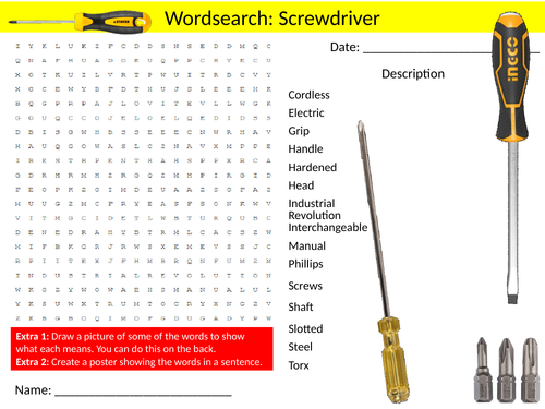 Screwdriver Tool Wordsearch Puzzle Sheet Keywords Settler Starter Cover ...