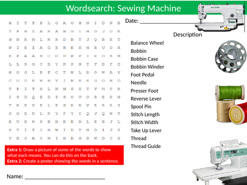 Sewing Machine Wordsearch Puzzle Sheet Keywords Settler Starter Cover ...