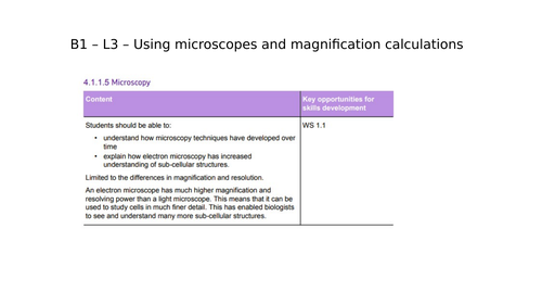 AQA GCSE Science Biology 4.1 L3 Microscopes and scientific drawing ...