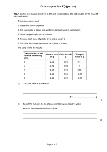 AQA GCSE Science 4.1 Osmosis and osmosis practical theory | Teaching ...