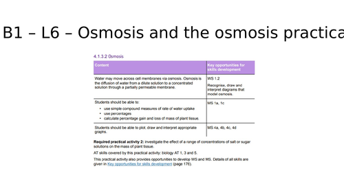 AQA GCSE Science 4.1 Osmosis and osmosis practical theory | Teaching ...