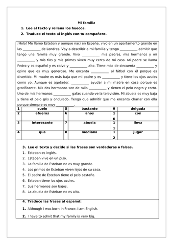 Spanish Mi familia / My family & physical descriptions reading ...