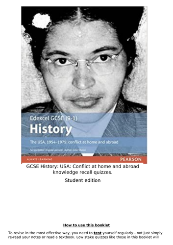 GCSE History: USA Conflict: Quizzes/revision - knowledge recall ...
