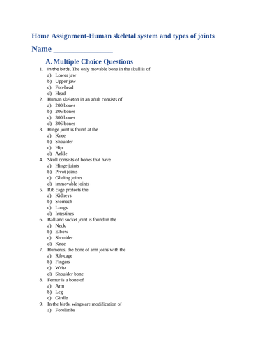 Skeletal system and types of joints Lesson and worksheets | Teaching ...