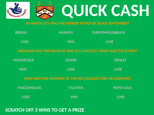 OCR A LEVEL PE - THE OLYMPIC GAMES - SCRATCHCARD LOTTERY PLENARY ...