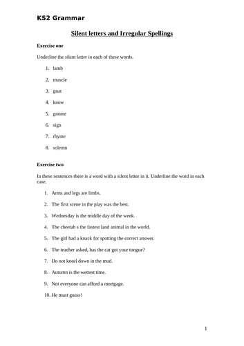 KS2 Silent Letters & Irregular Spellings Worksheet | Teaching Resources