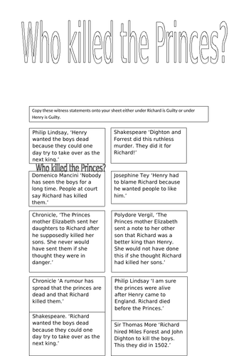 Two princes work sheets | Teaching Resources