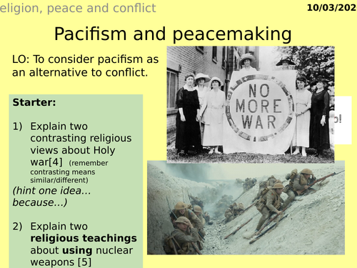 AQA GCSE RE RS - 6 Pacifism, Peacemaking and responses to war- Theme D ...