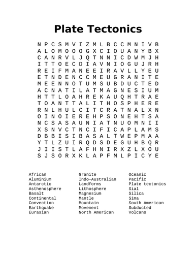 Plate Tectonics Wordsearch | Teaching Resources