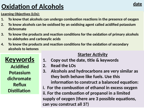 Oxidation of Alcohols (AS Chemistry) | Teaching Resources