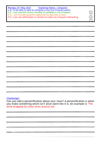 Yr 4 Cinquain Poetry PPT and worksheets | Teaching Resources