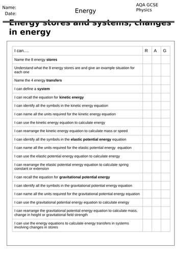 GCSE AQA - Physics - Energy systems and stores, energy changes workbook ...