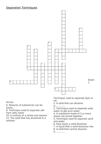KS3 Separation Techniques Revision Crossword | Teaching Resources KS3 Separation Techniques Revision Crossword | Teaching Resources