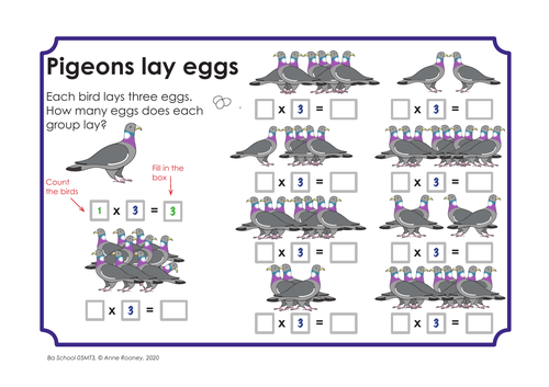 Pigeon 3 times table homework/worksheet | Teaching Resources