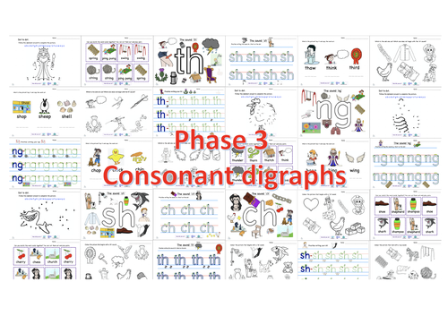 Phase 3 Consonant Digraphs Phonic Sounds Worksheets | Teaching Resources