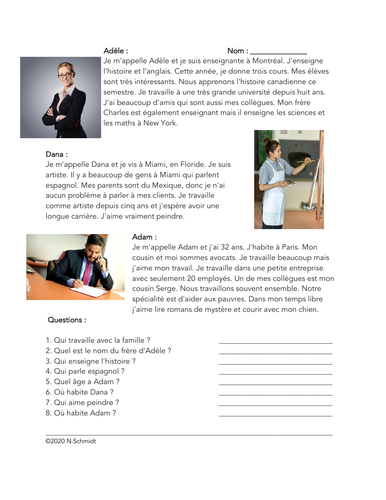 French Professions Reading: Les professions Lecture (depuis) | Teaching ...