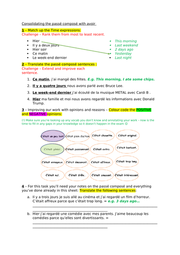 KS3 + GCSE French grammar, LE PASSÉ COMPOSÉ, Multiple resources to aid ...