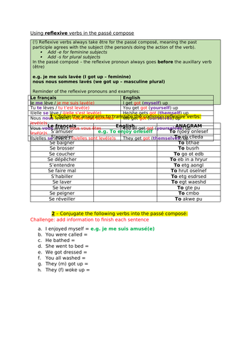 Expo 3 rouge/ GCSE French grammar - Using reflexive verbs to describe ...