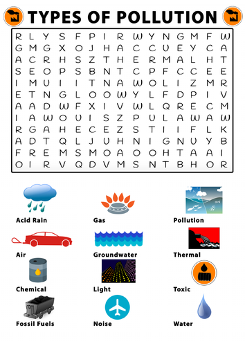 Types of Pollution Word Search Activity | Teaching Resources