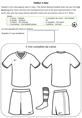 Draw your own football kit - Italian | Teaching Resources