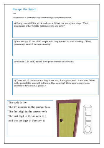 Unlock the Code with Fraction Decimal Percentage Escape Room | Teaching ...