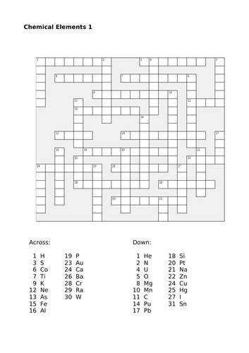 Chemical elements crossword puzzles | Teaching Resources