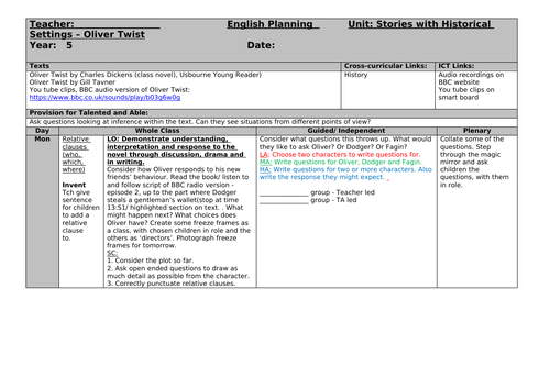Oliver Twist - Stories With Historical Settings Unit of Work | Teaching ...