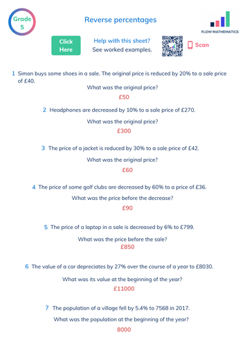 Reverse percentages (with multipliers) | Teaching Resources Reverse percentages (with multipliers) | Teaching Resources