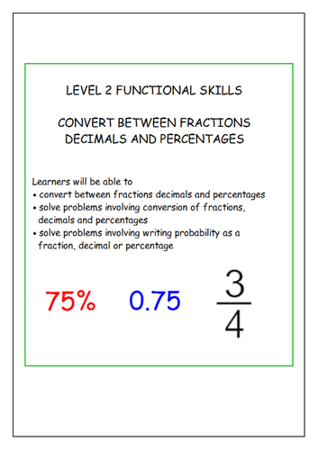 New Functional Skills Full Lesson-Fractions-Decimals-Percentages ...