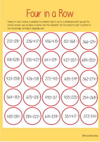 Four in a Row Addition Game | Teaching Resources