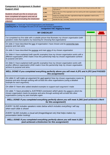 Component 1: Travel and Tourism Organisations and Destination learner ...