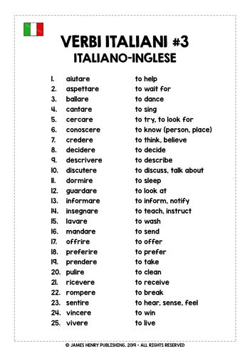 ITALIAN VERBS LIST #3 | Teaching Resources