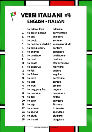 ITALIAN VERBS LIST FREEBIE #4 | Teaching Resources