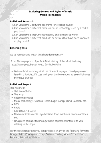 Listening and project work for Music - Development of Music Technology ...