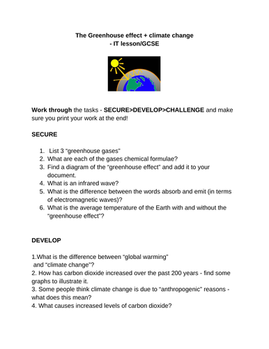GCSE Greenhouse effect IT lesson | Teaching Resources