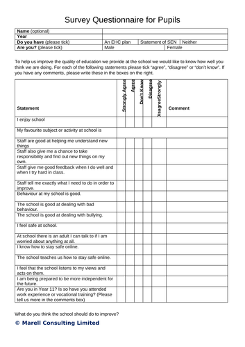 Survey Questionnaire for Pupils | Teaching Resources