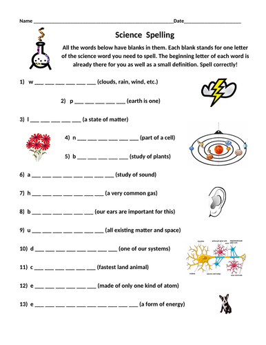 Science Spelling (28 Science Words to Spell) | Teaching Resources